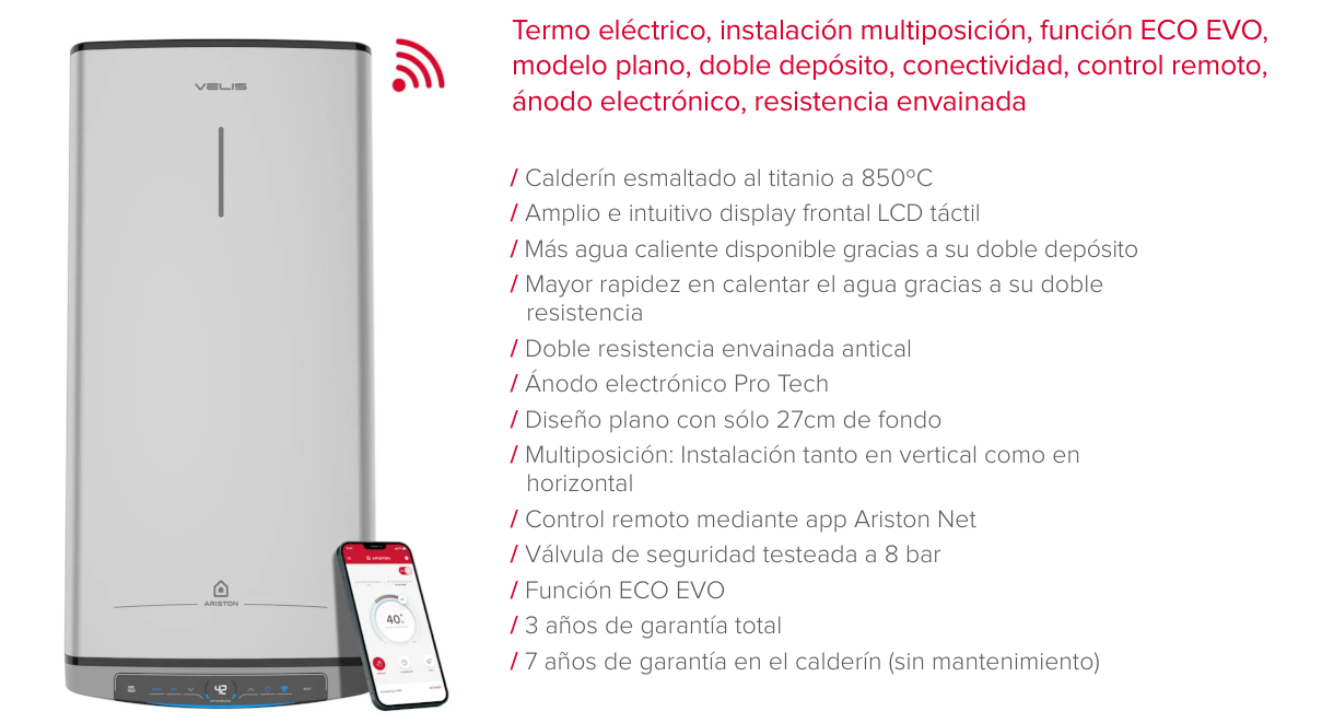 Termo eléctrico Ariston Velis Tech Dry 100 Wifi en Tarragona y Barcelona